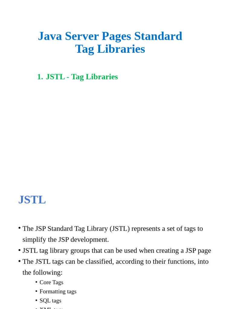 Overview of JSTL Tag Libraries | PDF | Xslt | X Path
