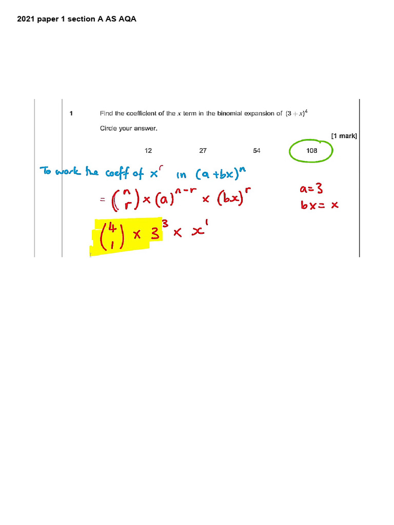 2021 Paper 1 Section A As Aqa Pdf
