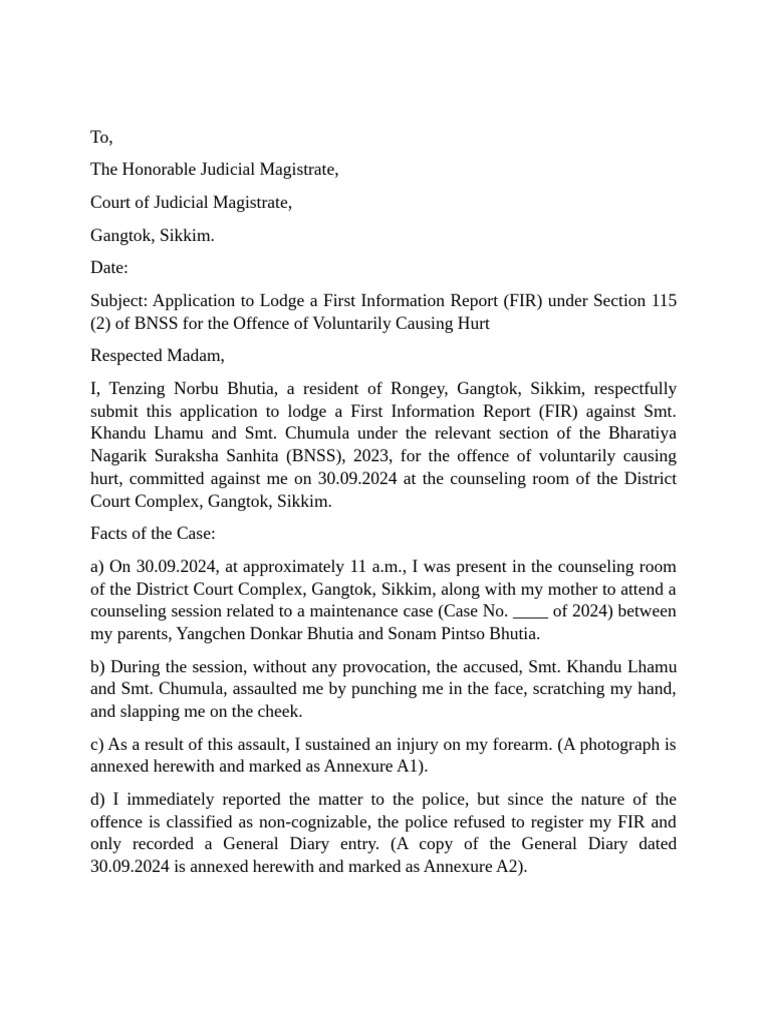 FIR Request for Assault in Court | PDF | Affidavit | Crimes