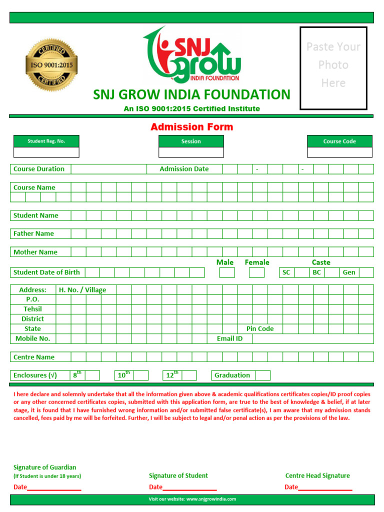 SNJ Grow India Foundation: Paste Your Photo Here | PDF | Diploma
