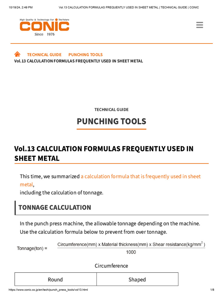 Vol.13 CALCULATION FORMULAS FREQUENTLY USED IN SHEET METAL - TECHNICAL ...