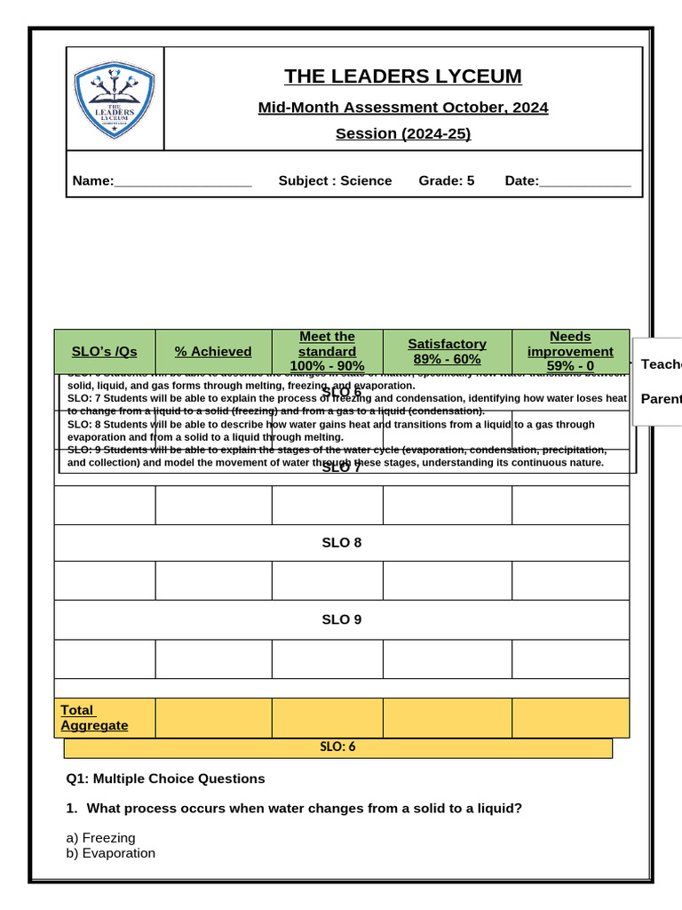 Sci g5 Mid Month Assessment For Oct | PDF | Water | Evaporation