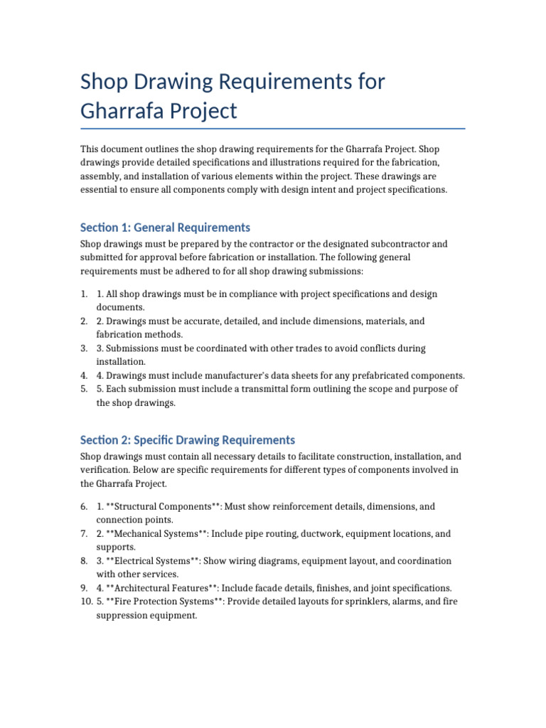 Shop Drawing Requirements Gharrafa Project | PDF | Engineering