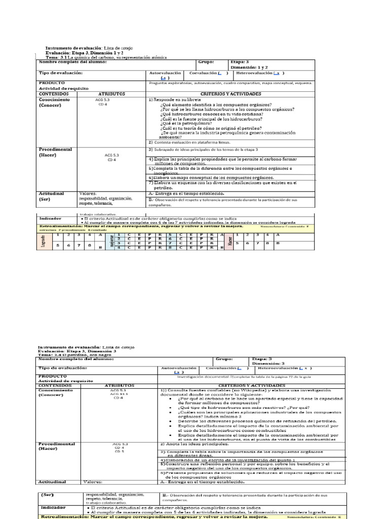 Listas de Cotejo E3, FQE | PDF