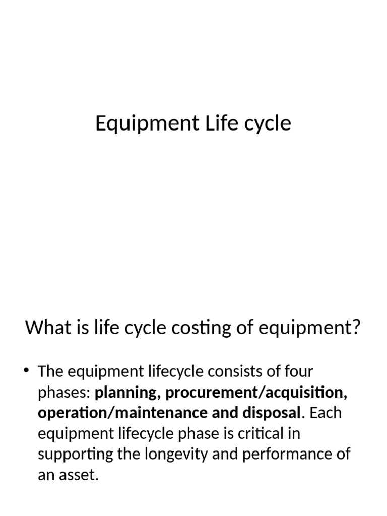 Equipment Life Cycle | PDF