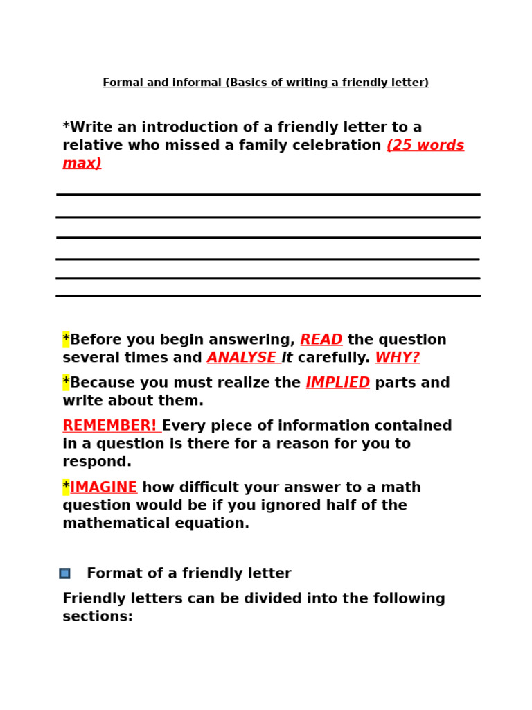 Writing Introductions for Friendly Letters | PDF | Paragraph | Syntax