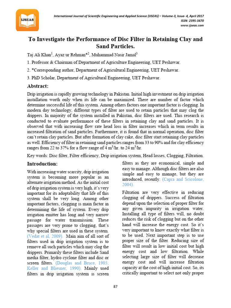 Disc Filter in Retaining Clay and Sand Particles | PDF | Filtration ...