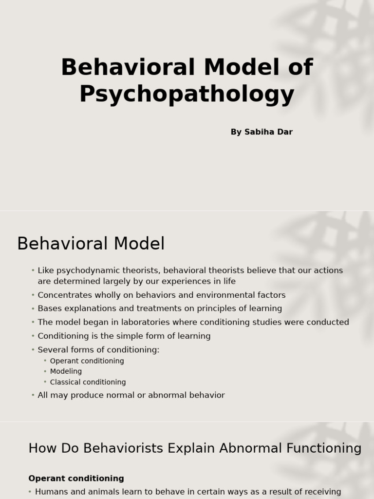 Behavioral Model of Psychopathology Lecture 4 26092024 033045pm | PDF ...