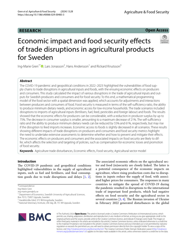 Economic Impact and Food Security Effects of Trade Disruptions in ...