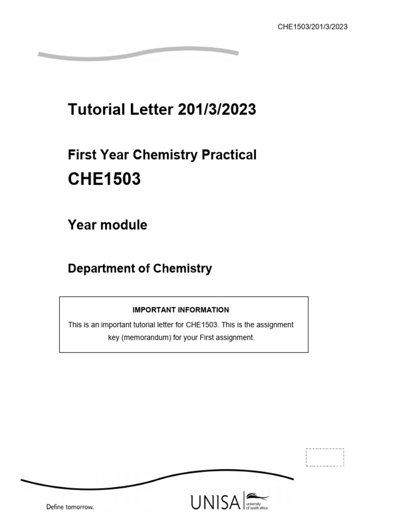 CHE1503 - TL202 - 2023 Ass1 Key | PDF | Titration | Chemistry