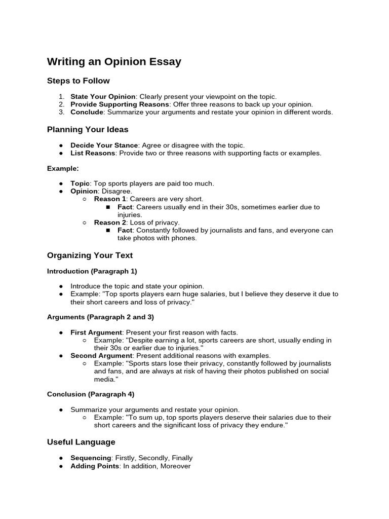 Writing an Opinion Essay | PDF