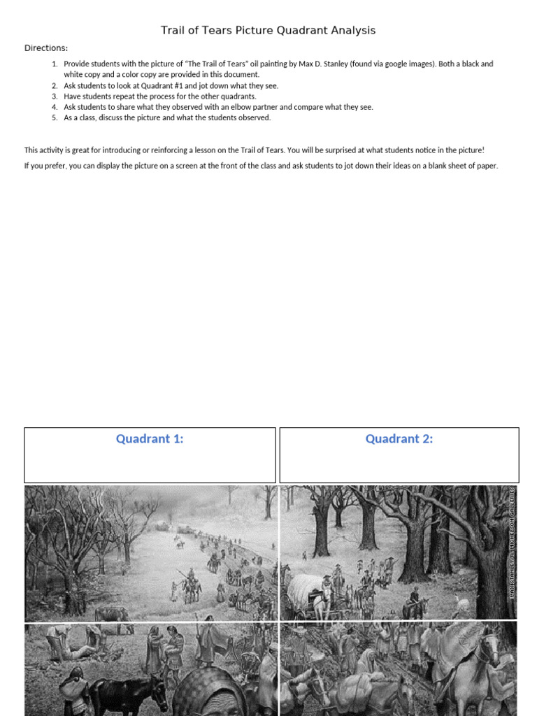 Trail of Tears Quadrant Analysis Activity | PDF