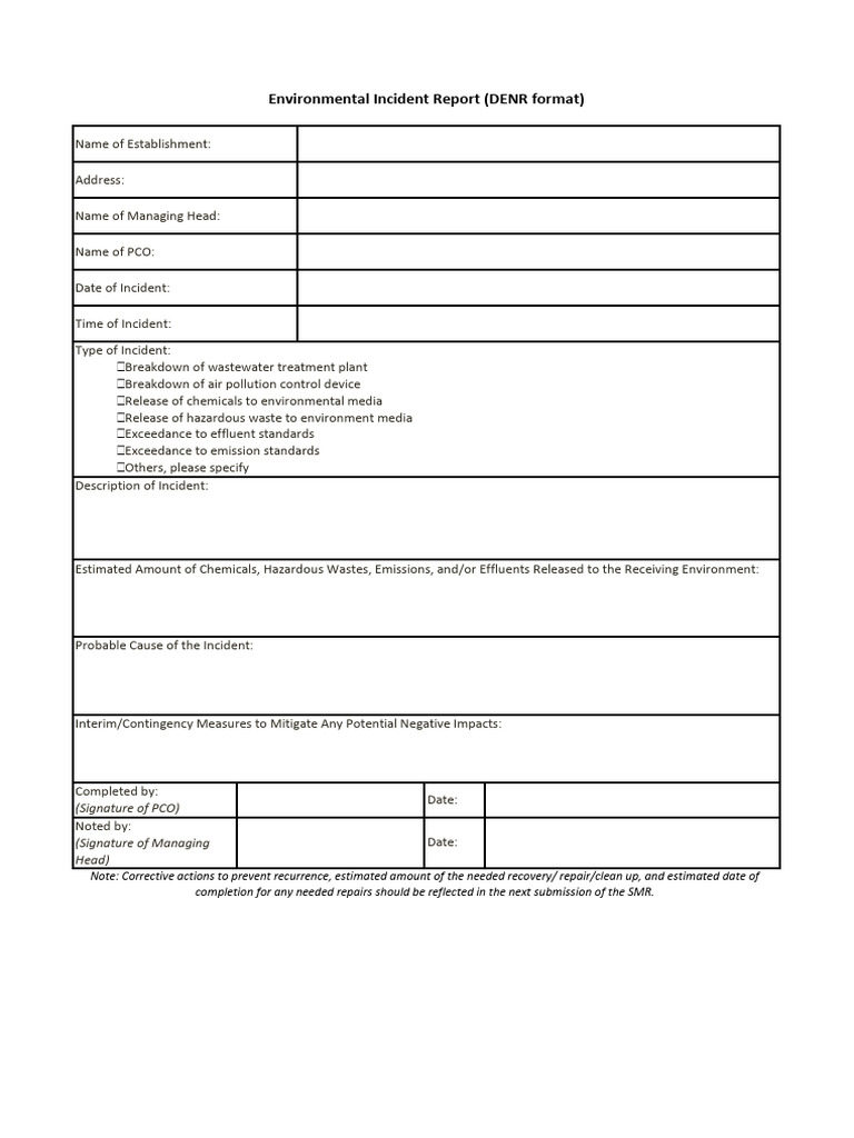 Environmental Incident Report Template | PDF | Technology & Engineering