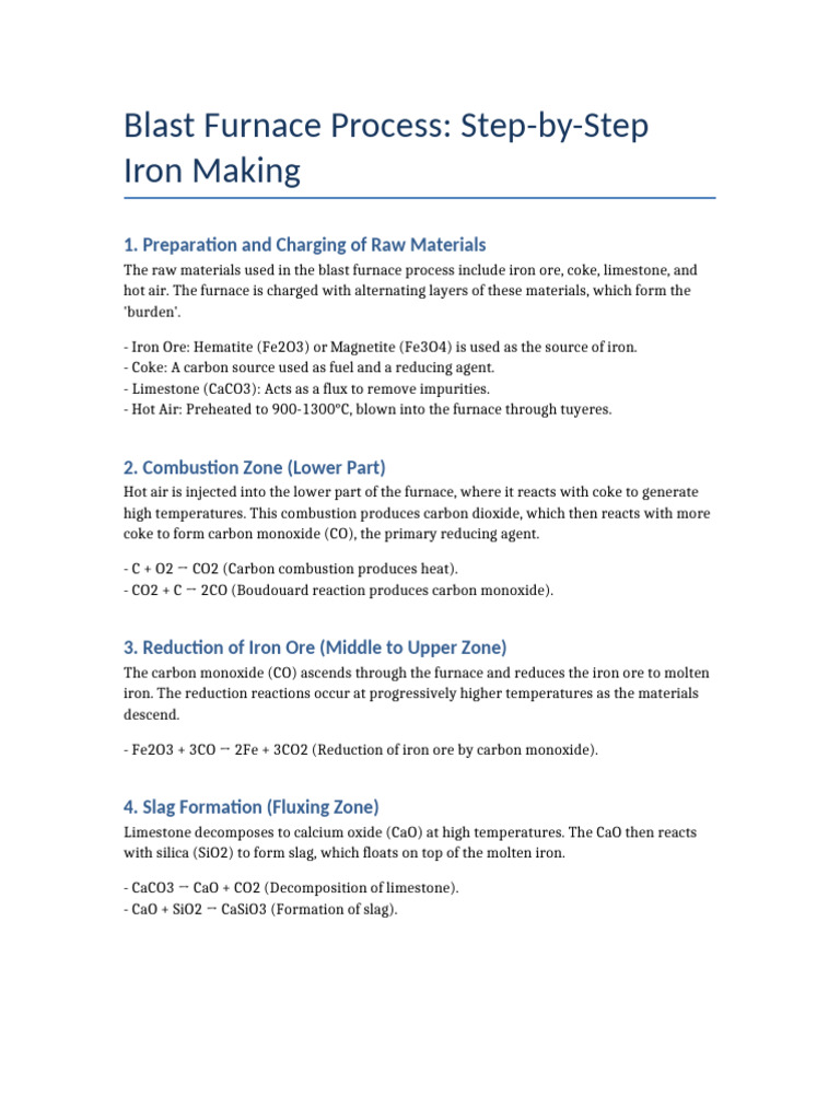 Blast Furnace Iron Making Process Steps | PDF | Blast Furnace | Iron