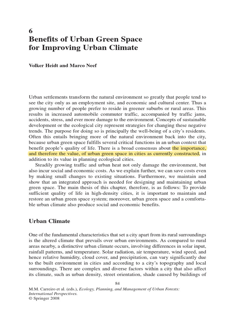 Benefits of Urban Green Space | PDF | Atmosphere Of Earth | Earth Sciences