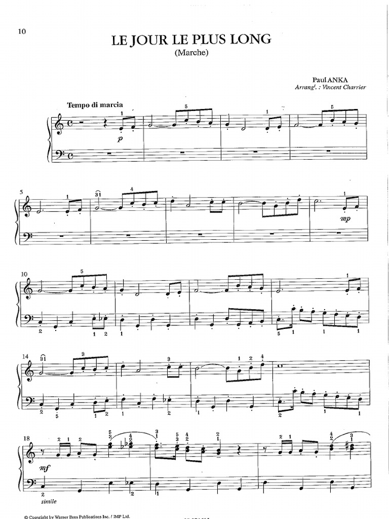 Partition Piano - Le Jour Le Plus Long | PDF