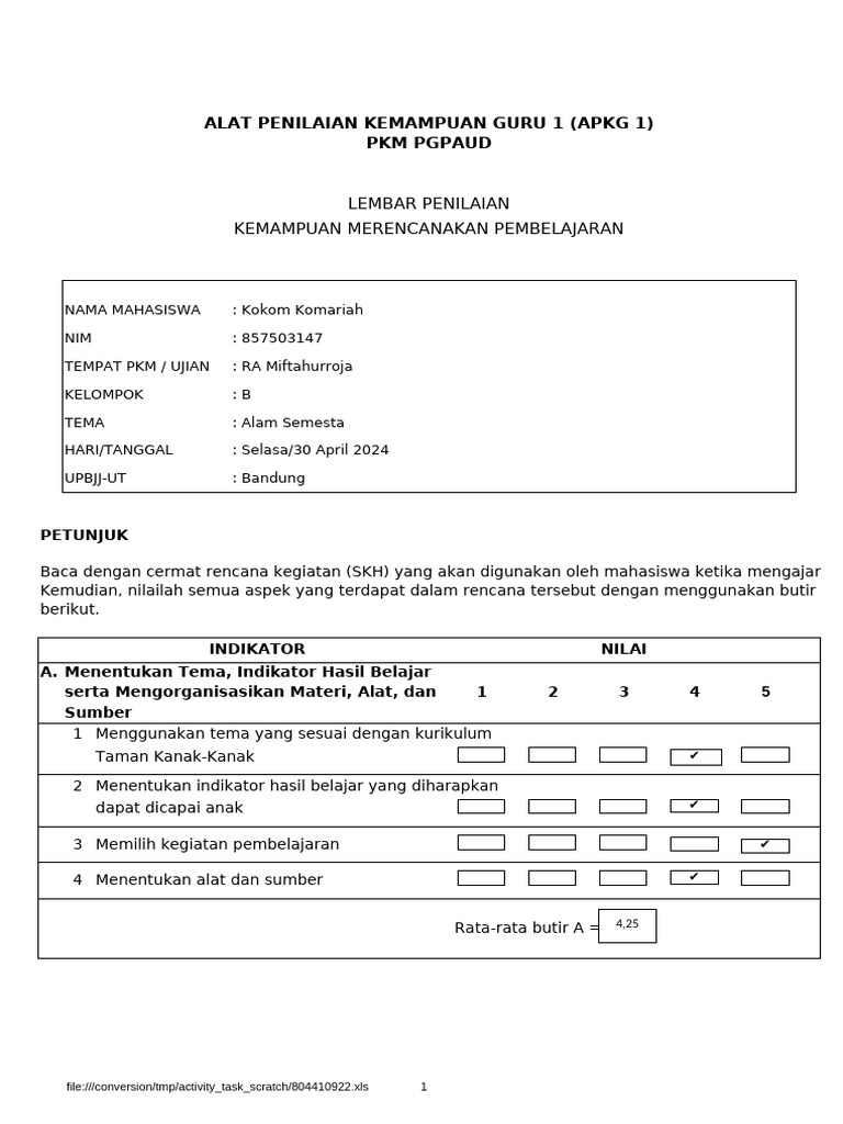 Penilaian Kemampuan Guru PGPAUD | PDF