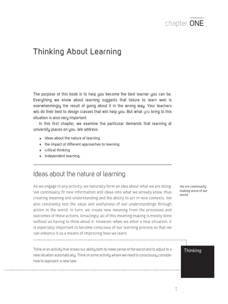 AS - Ch1 - Thinking About Learning | PDF | Critical Thinking | Learning