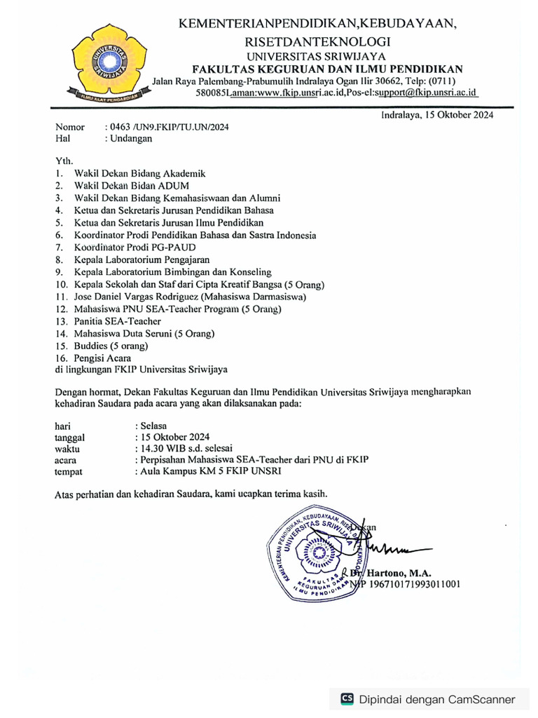 Undangan Perpisahan Mahasiswa Seq Teacher Dari PNU | PDF