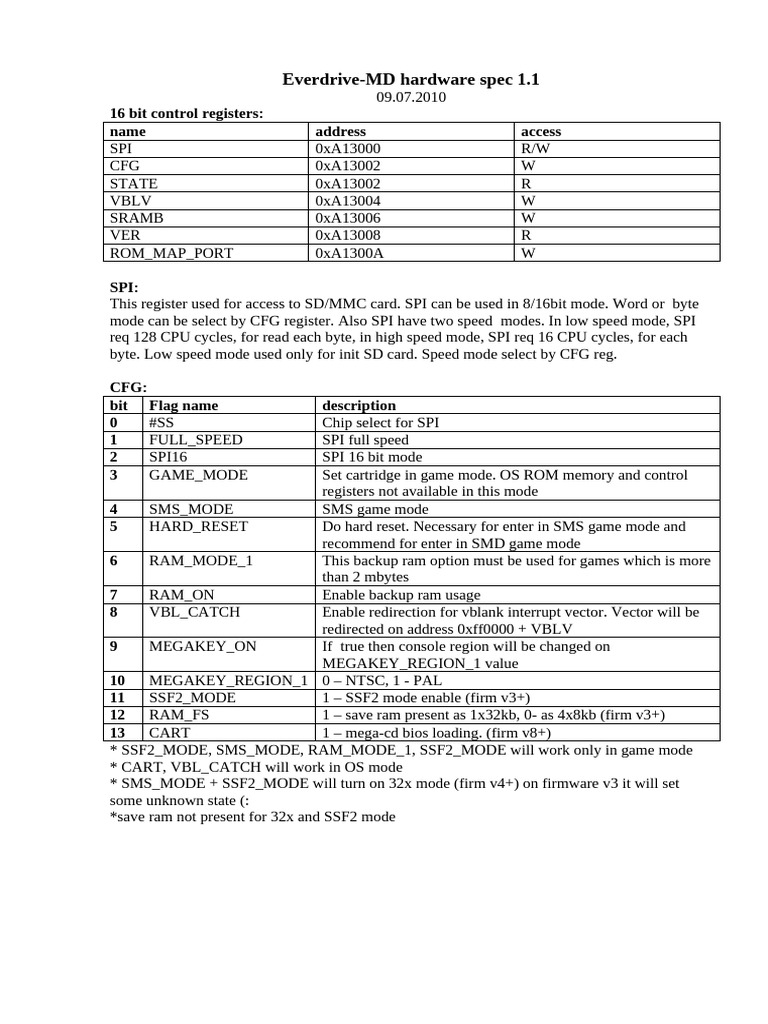 everdriveMD Hardware Spec 1.1 | PDF | Random Access Memory | Read Only ...
