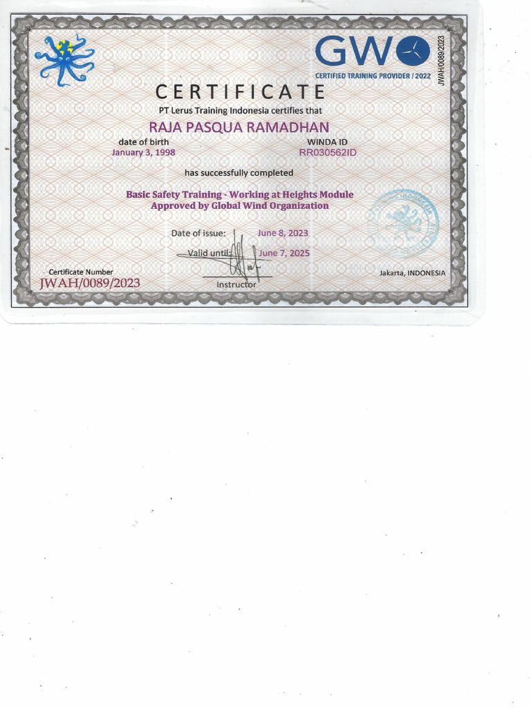 Cert Wah - Raja Pasqua Ramadhan | PDF