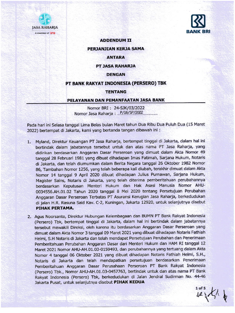 Addendum II PKS JR Dengan BRIjiuipo | PDF