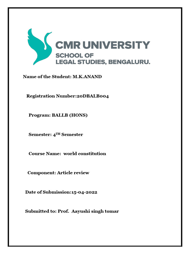 World Constitution Article Review | PDF | Constitution | Supreme Court ...