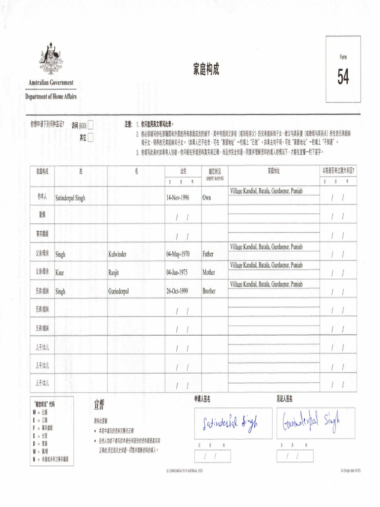 Family Form 54 | PDF