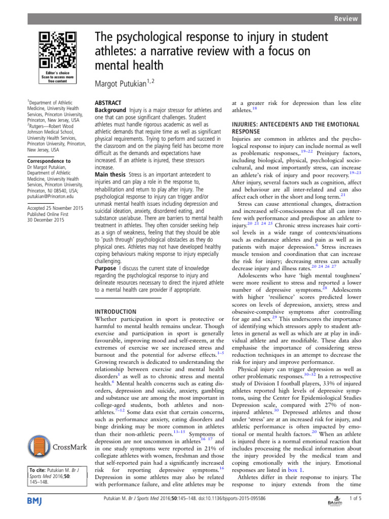 The Psychological Response To Injury in Student | PDF | Major ...