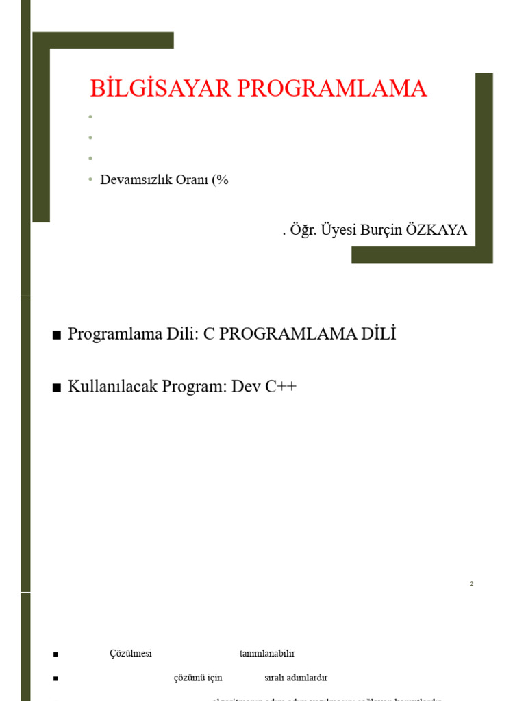 Hafta - Bilgisayar Programlama | PDF