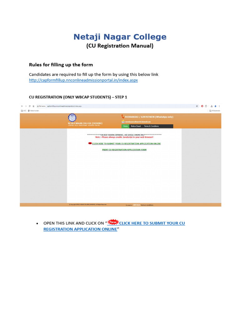 CU Registration Guide for Netaji Nagar College | PDF