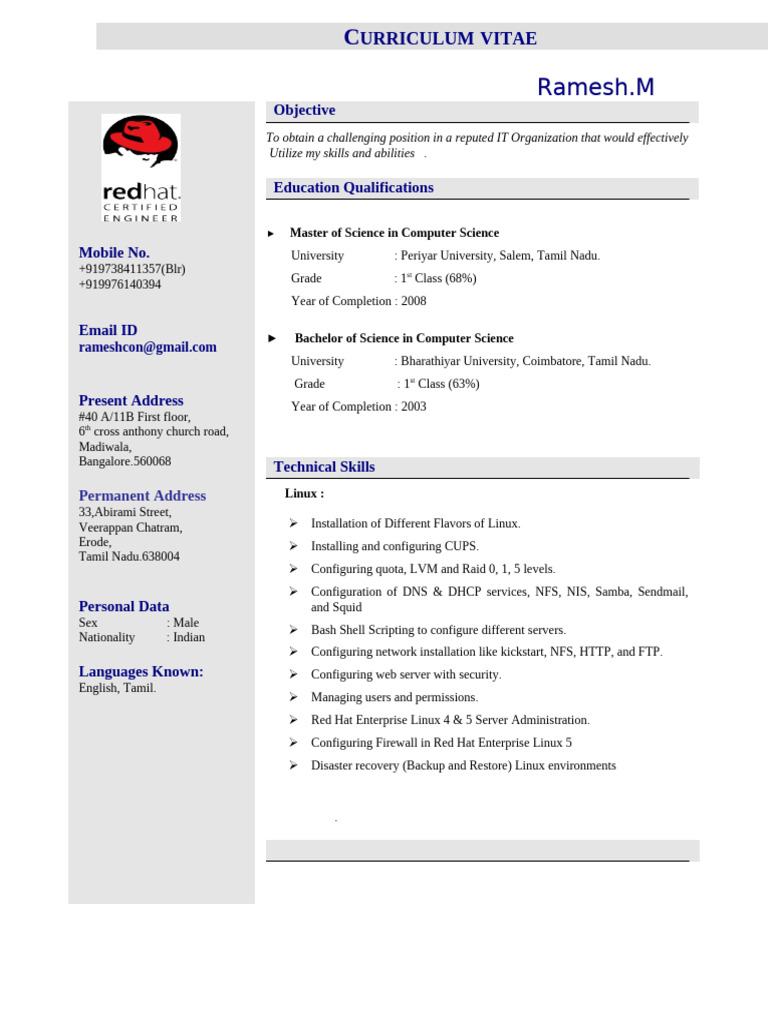 ramesh-LinuxAdmin-Resume | PDF | Computer Network | Proxy Server
