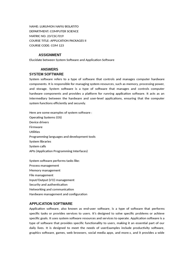 System vs. Application Software | PDF | Computers