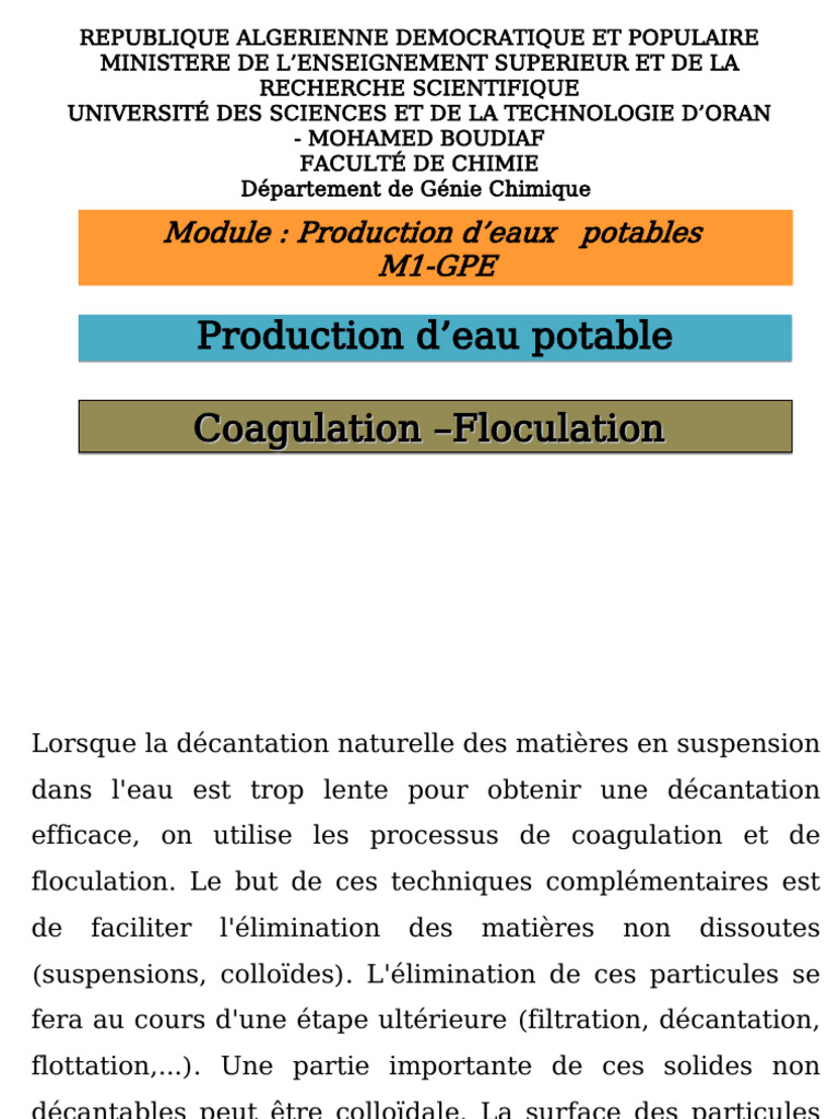 Coagulation Floculation - PPTX 2024 3ème Partie | PDF | Colloïde ...