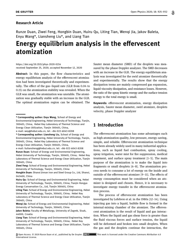 Energy Analysis of Effervescent Atomization | PDF | Gases | Liquids