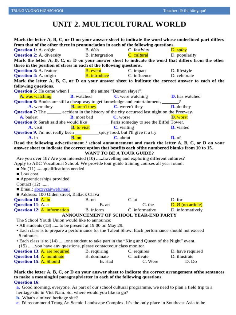 Global Success 12 UNIT 2 A MULTICULTURAL WORLD | PDF | Bride | Wedding