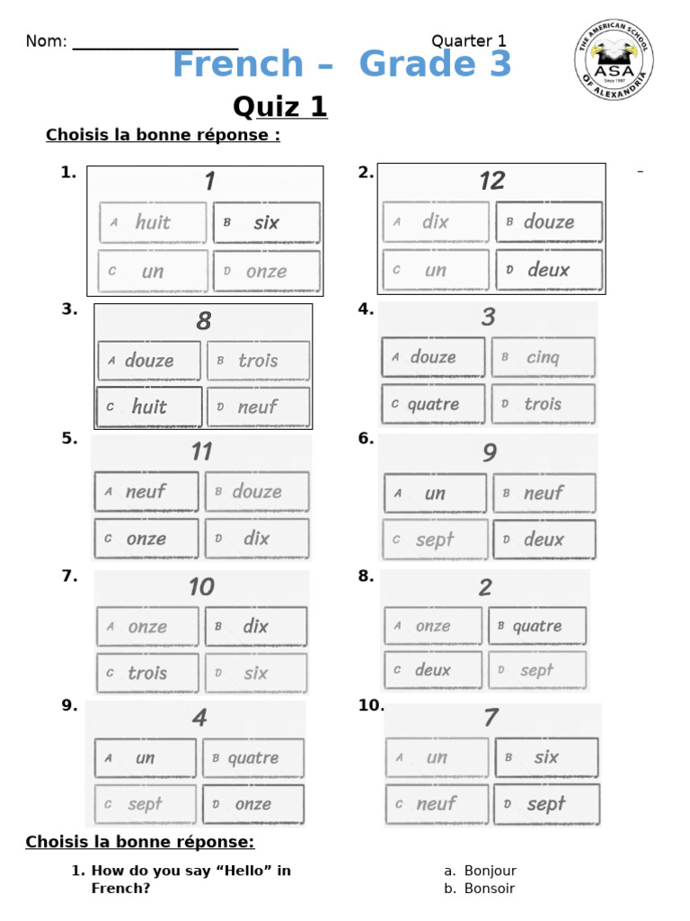Grade3 - Quizz 1 1 | PDF