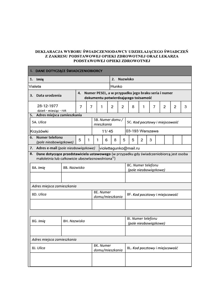 Deklaracja POZ | PDF