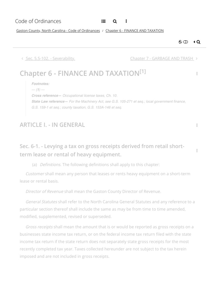 Chapter 6 - FINANCE and TAXATION - Code of Ordinances - Gaston County ...