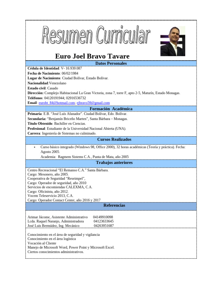 Curriculum Euro Joel Bravo Tavare Actual | PDF