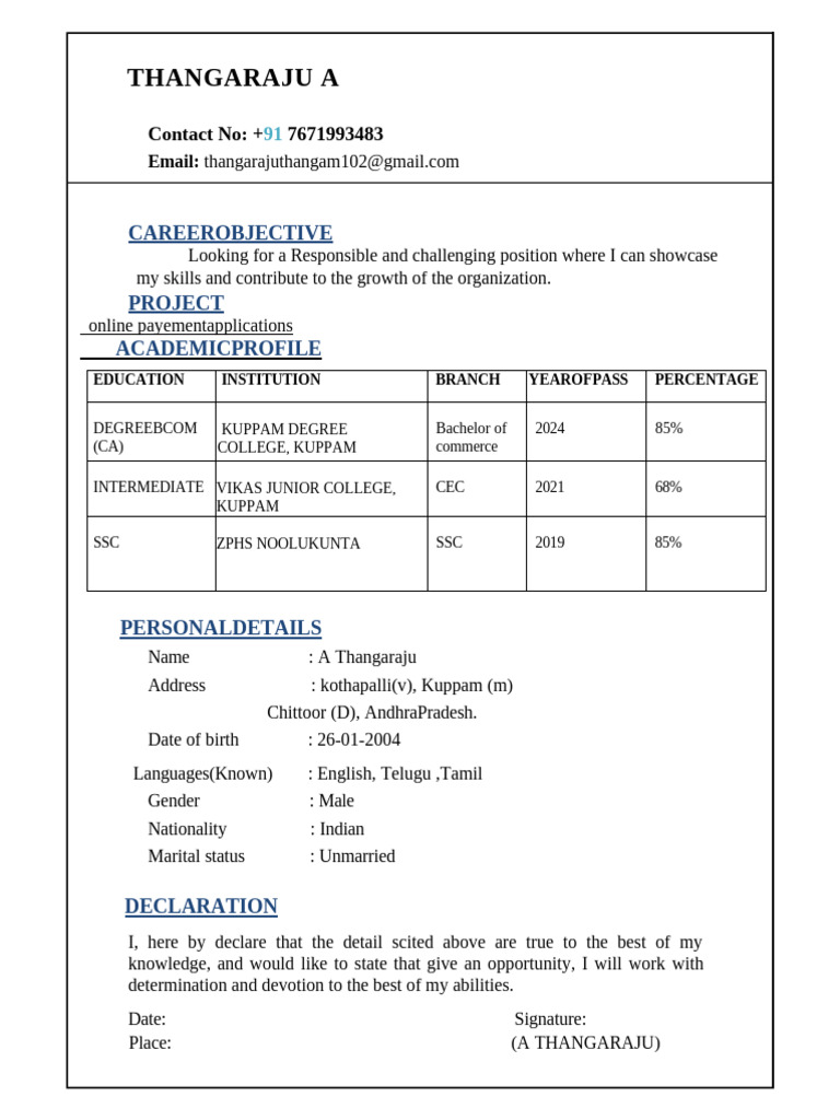 Thangaraju Resume | PDF