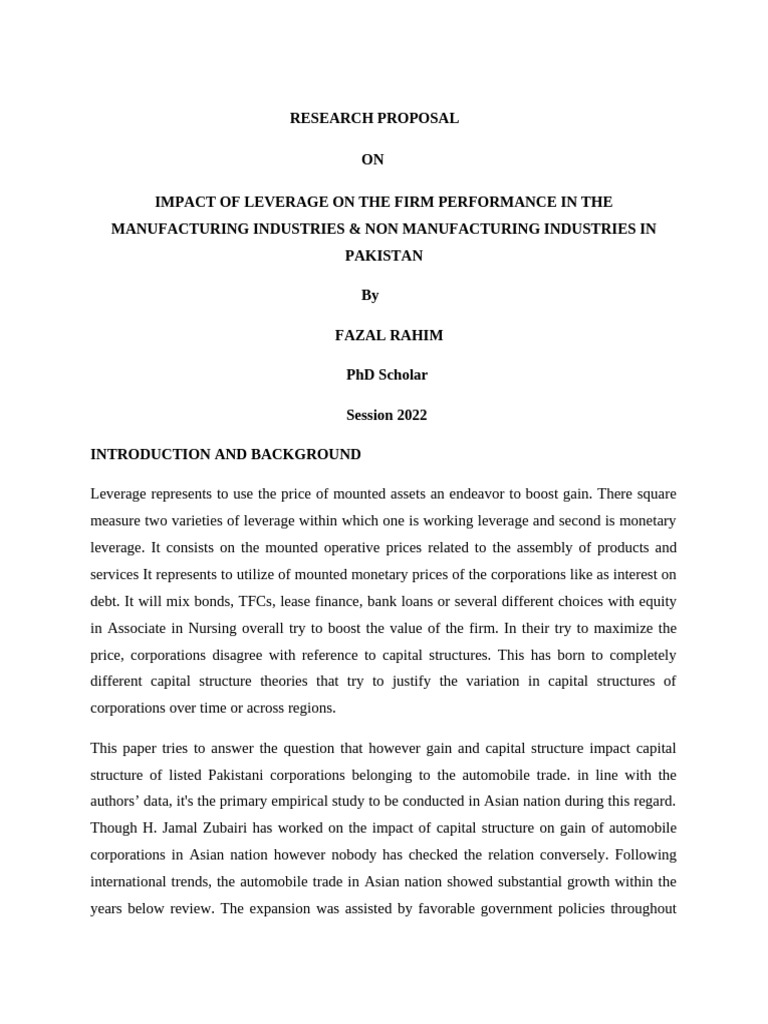 Research Perposal FAZAL RAHIM | PDF | Capital Structure | Leverage ...