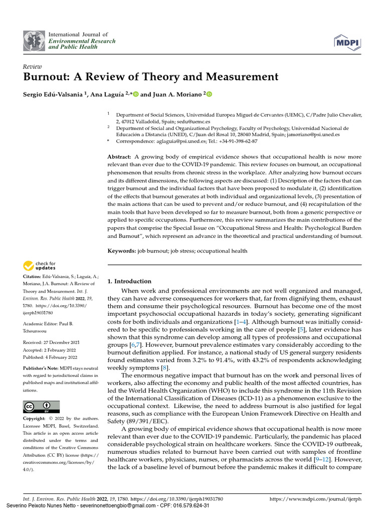 Burnout - A Review of Theory and Measurement | PDF | Occupational ...