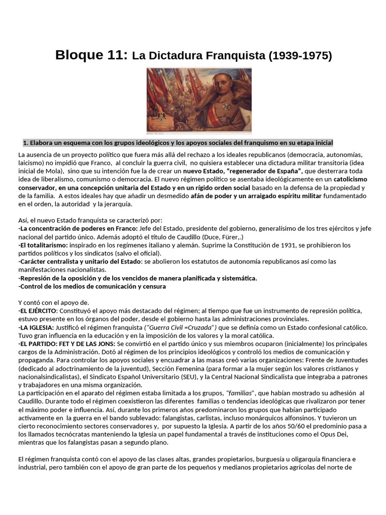 Bloque XI | PDF | España franquista | Francisco franco