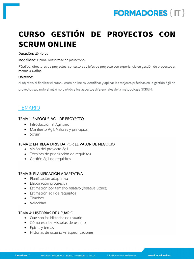 Temario Curso Scrum 20HRS-1 | PDF