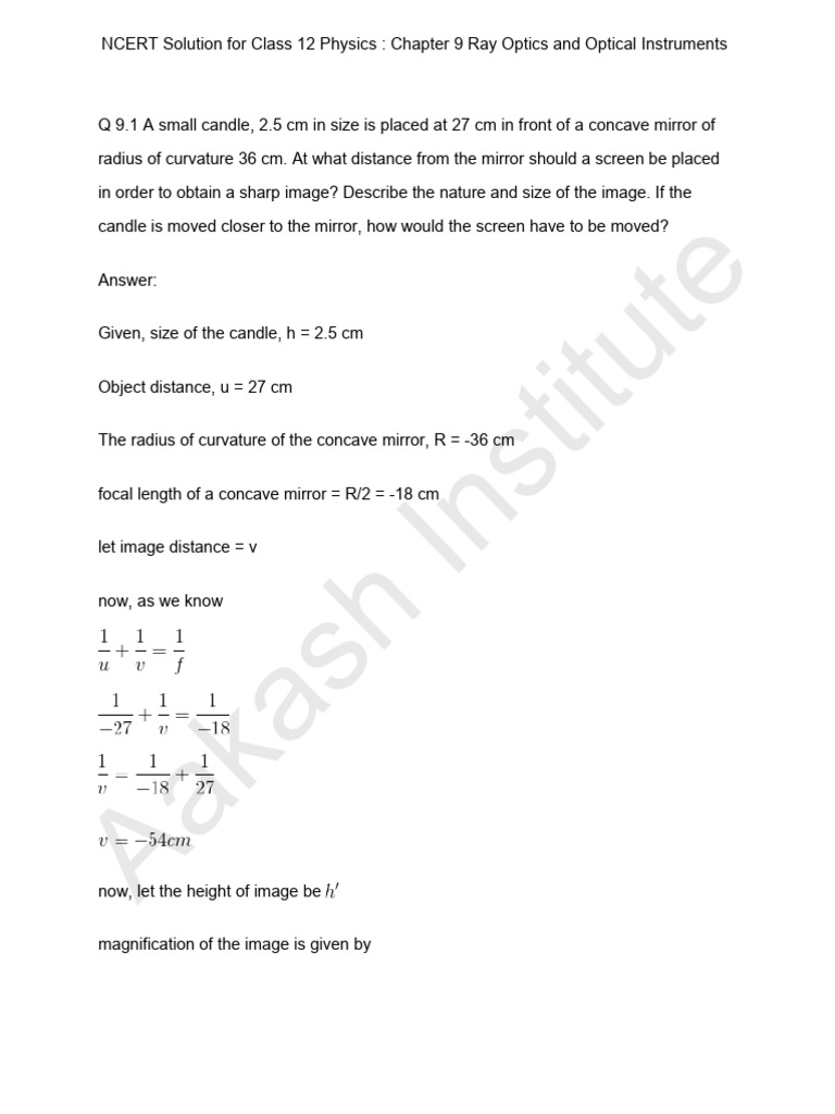 Class 12 Physics Chapter 9 Ray Optics and Optical Instruments - 0 | PDF ...