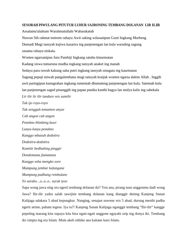 Pidato Piwulang Pitutur Luhur Sajroning Tembang Dolanan Lir Ilir | PDF