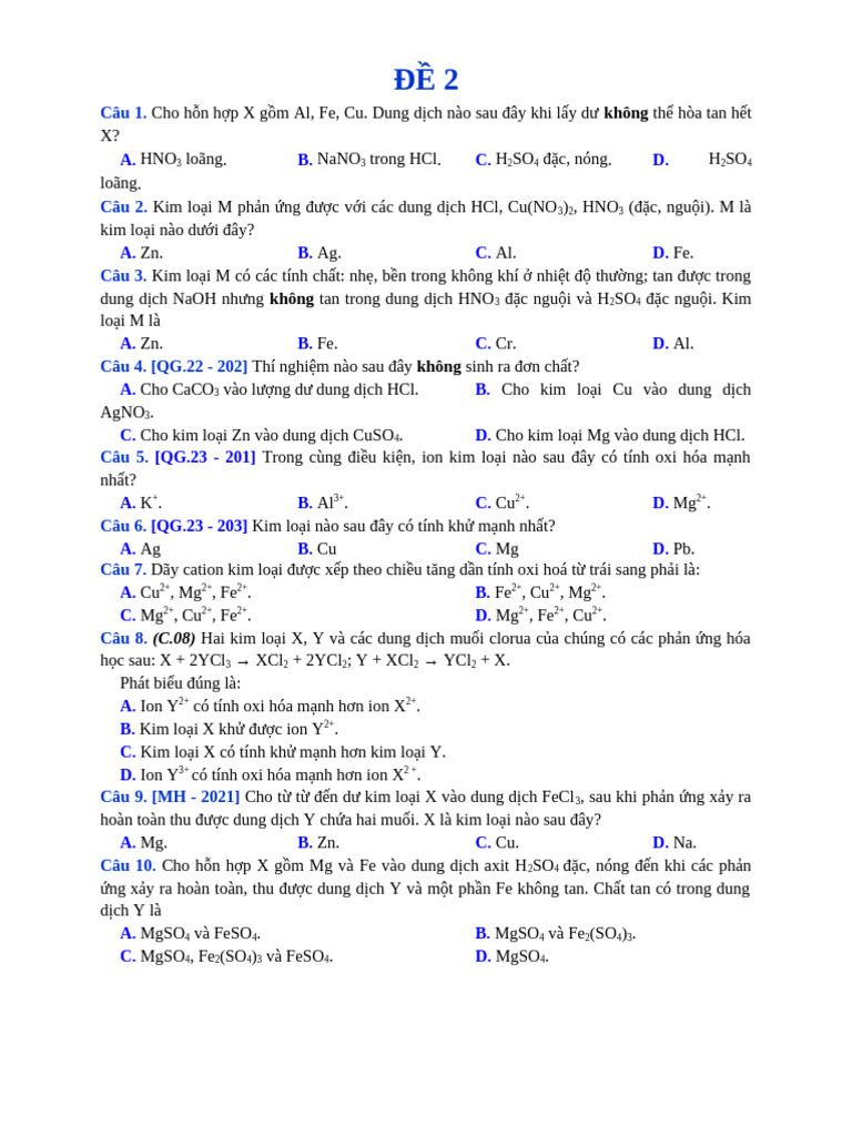 Hóa 12-GK2 - Đề 2-đ | PDF
