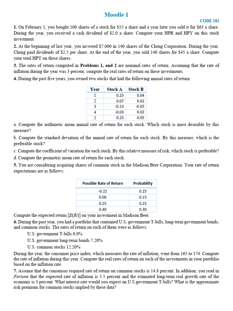 Assignment 1_Code 101 | PDF | Inflation | Stocks