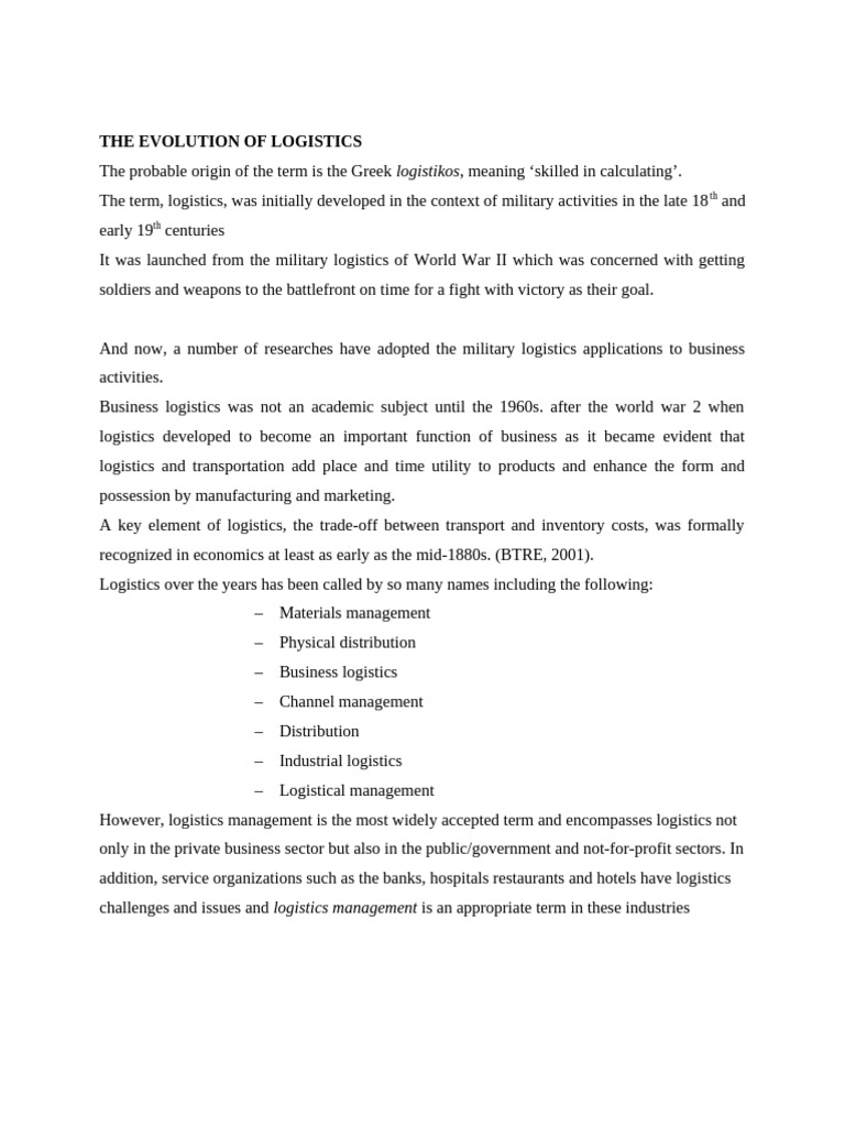 INTRODUCTION LOGISTICS | PDF | Supply Chain | Logistics